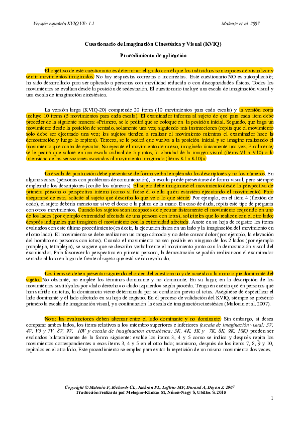 (PDF) Cuestionario de Imaginación Cinestésica y Visual (KVIQ ...