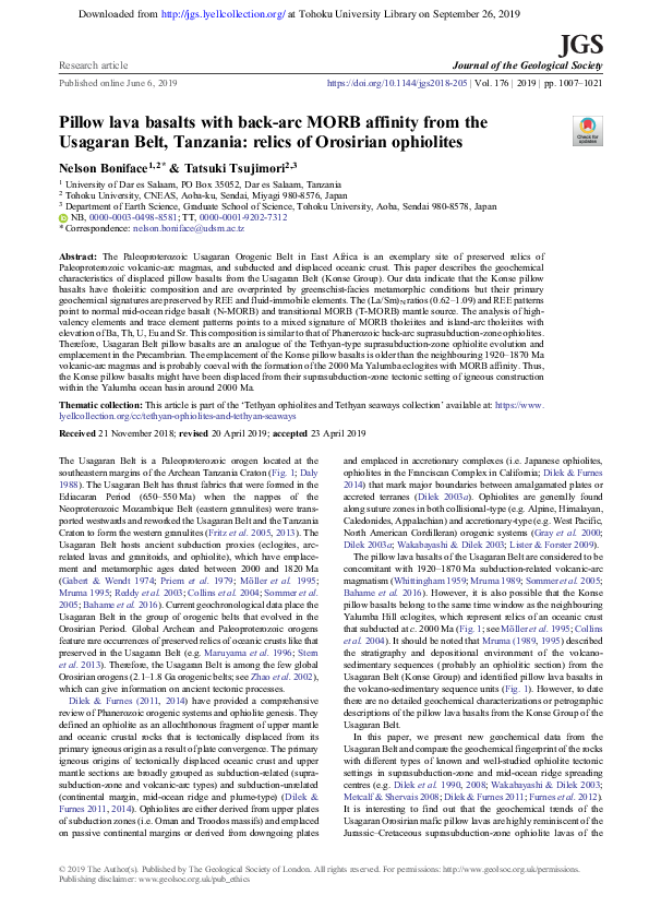 (PDF) Pillow lava basalts with back-arc MORB affinity from the Usagaran ...