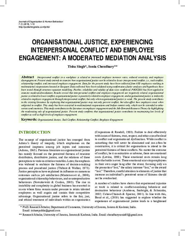 (PDF) ORGANISATIONAL JUSTICE, EXPERIENCING INTERPERSONAL CONFLICT AND ...