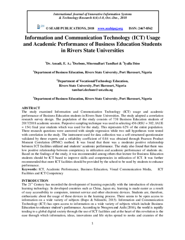 (PDF) Information and Communication Technology (ICT) Usage and Academic ...