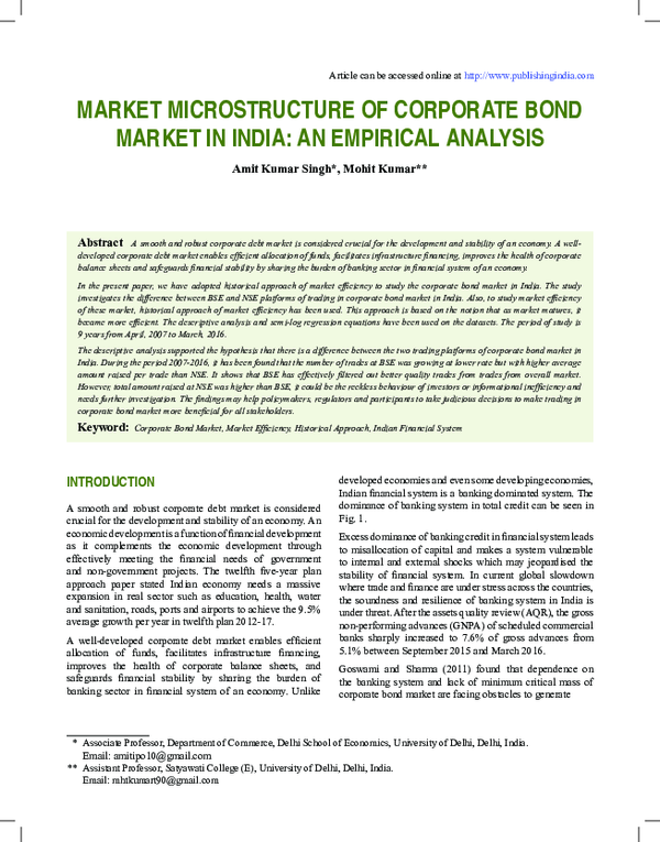 (PDF) MARKET MICROSTRUCTURE OF CORPORATE BOND MARKET IN INDIA: AN ...