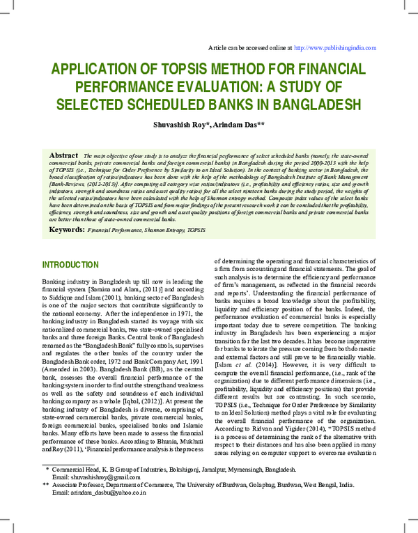 (PDF) APPLICATION OF TOPSIS METHOD FOR FINANCIAL PERFORMANCE EVALUATION ...