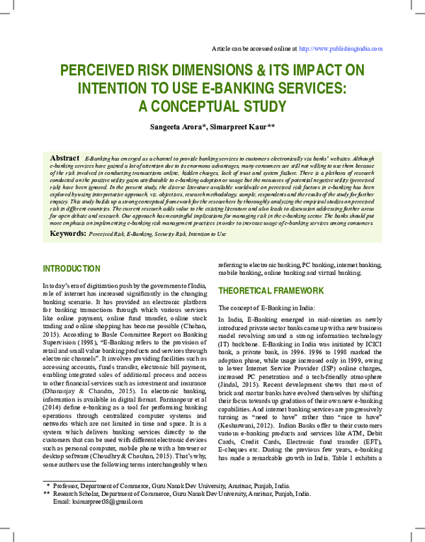 (PDF) PERCEIVED RISK DIMENSIONS & ITS IMPACT ON INTENTION TO USE E ...