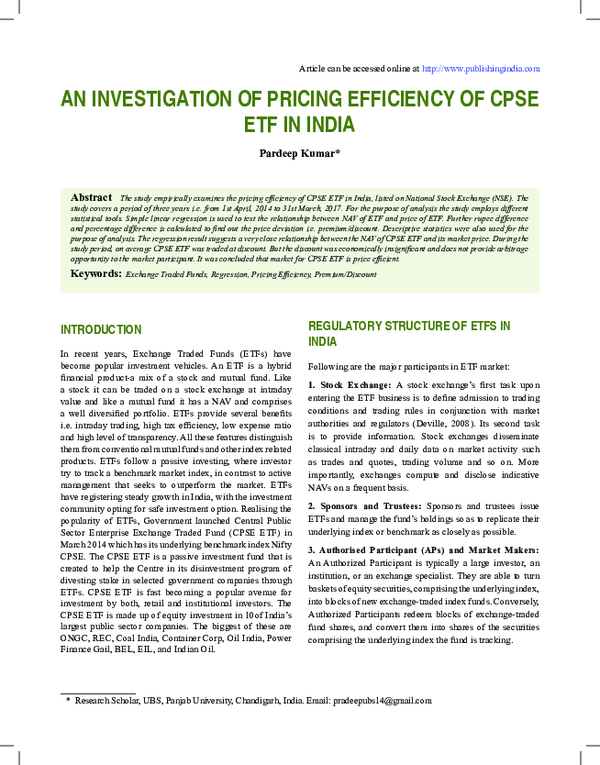 (PDF) AN INVESTIGATION OF PRICING EFFICIENCY OF CPSE ETF IN INDIA