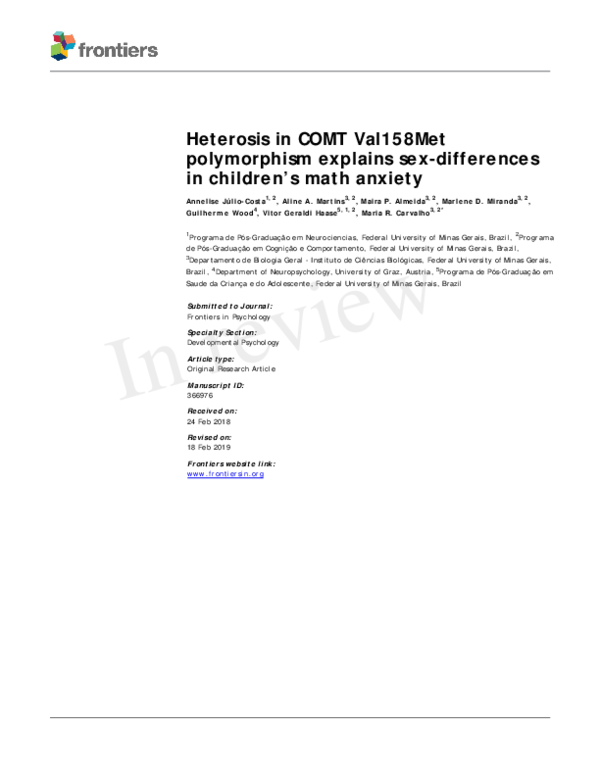 (PDF) Heterosis in COMT Val158Met polymorphism explains sex-differences ...