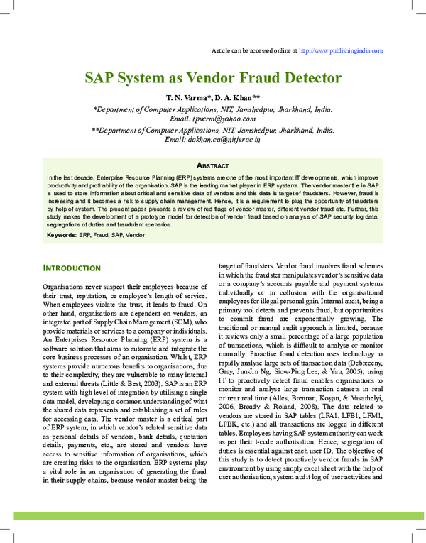 (PDF) SAP System as Vendor Fraud Detector