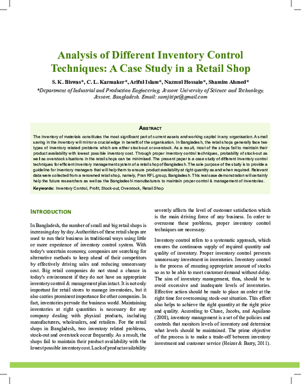 (PDF) Analysis of Different Inventory Control Techniques: A Case Study ...