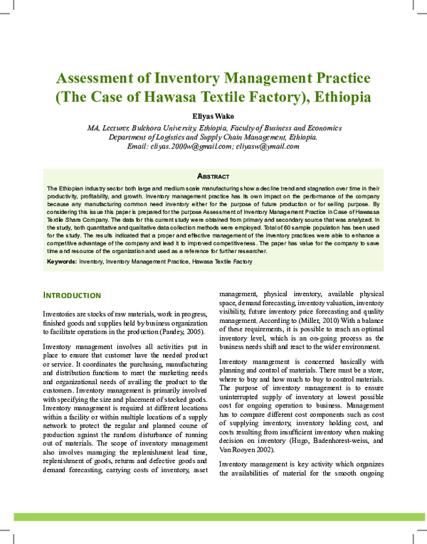 (PDF) Assessment of Inventory Management Practice (The Case of Hawasa ...