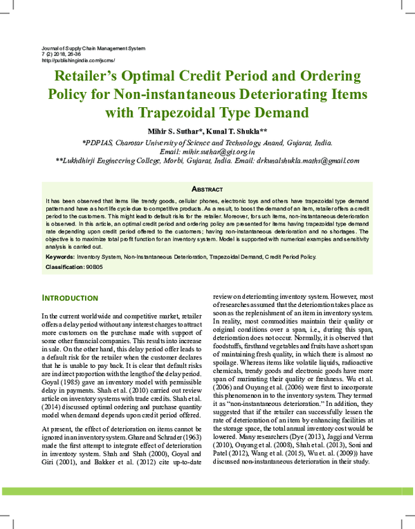 Pdf Retailers Optimal Credit Period And Ordering Policy For Non