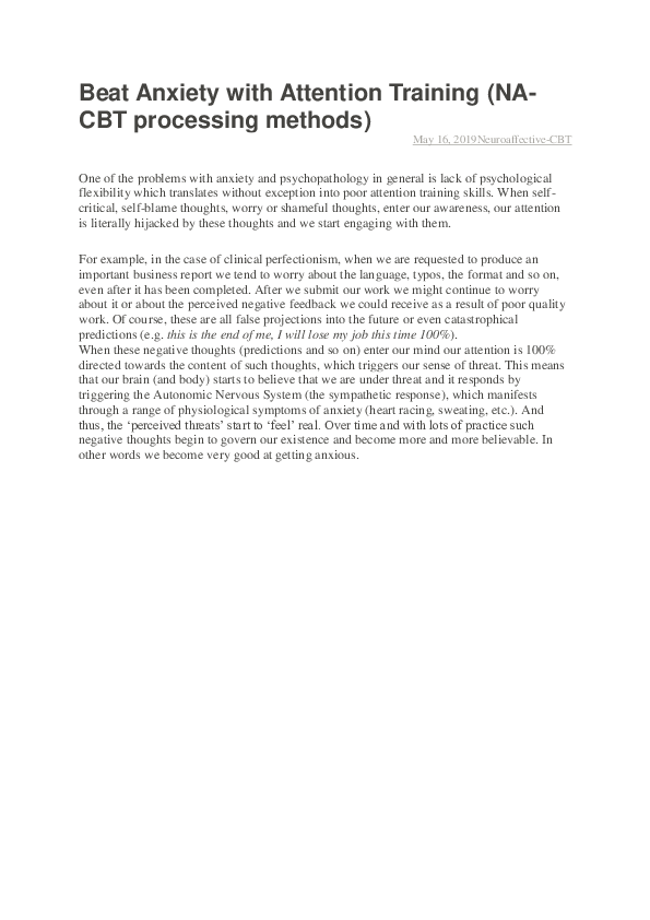 (PDF) Beat Anxiety with Attention Training, NA- CBT processing methods
