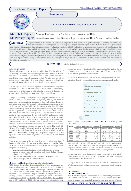 (PDF) INTERNAL LABOUR MIGRATION IN INDIA