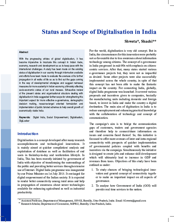 (PDF) Status and Scope of Digitalisation in India