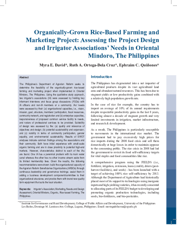 (PDF) Organically-Grown Rice-Based Farming and Marketing Project ...