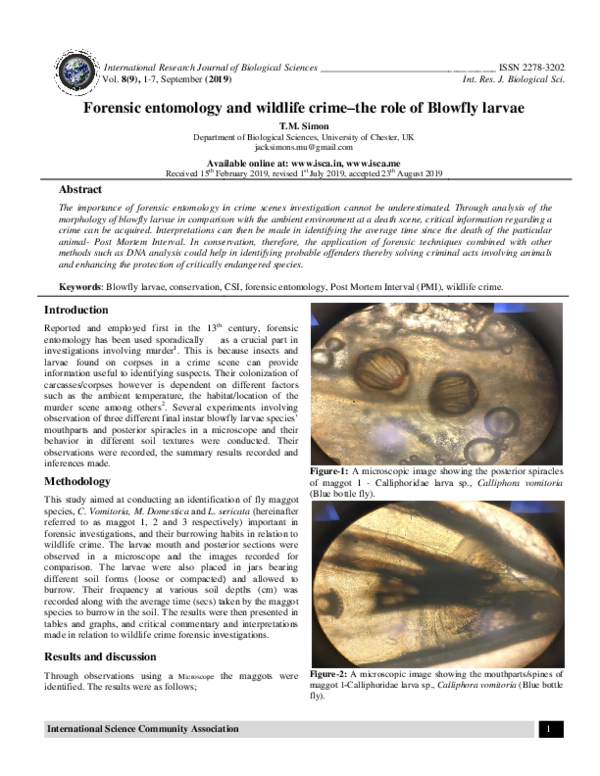 (PDF) Forensic entomology and wildlife crime – the role of Blowfly larvae.