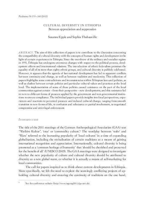 (PDF) CULTURAL DIVERSITY IN ETHIOPIA: Between appreciation and suppression