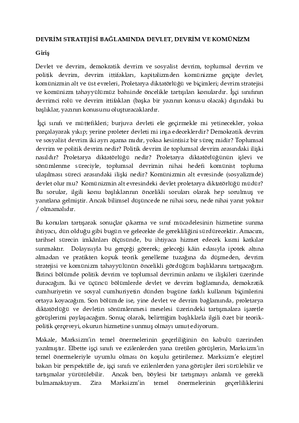 (PDF) DEVRİM STRATEJİSİ BAĞLAMINDA DEVLET, DEVRİM VE KOMÜNİZM Giriş