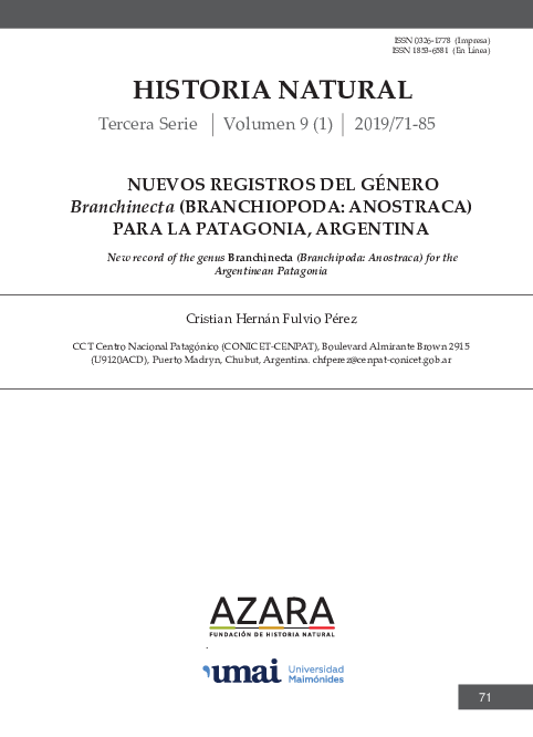 (PDF) NUEVOS REGISTROS DEL GÉNERO Branchinecta (BRANCHIOPODA: ANOSTRACA ...