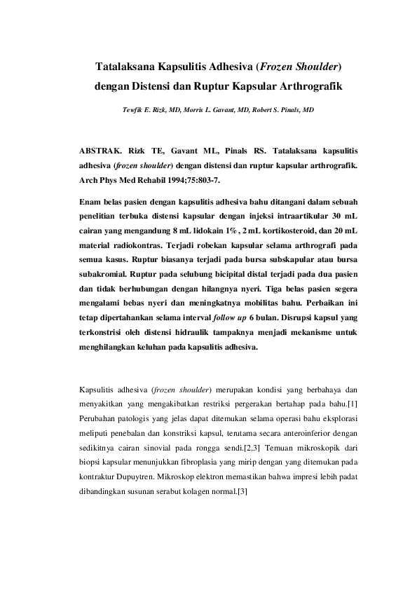 (DOC) Tatalaksana Kapsulitis Adhesiva (Frozen Shoulder) dengan Distensi ...