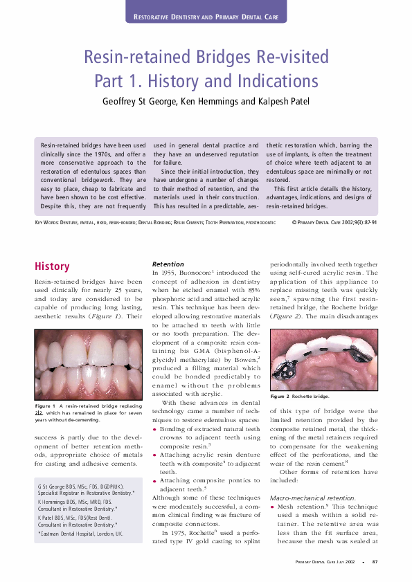 (PDF) Resin-retained Bridges Re-visited Part 1. History and Indications
