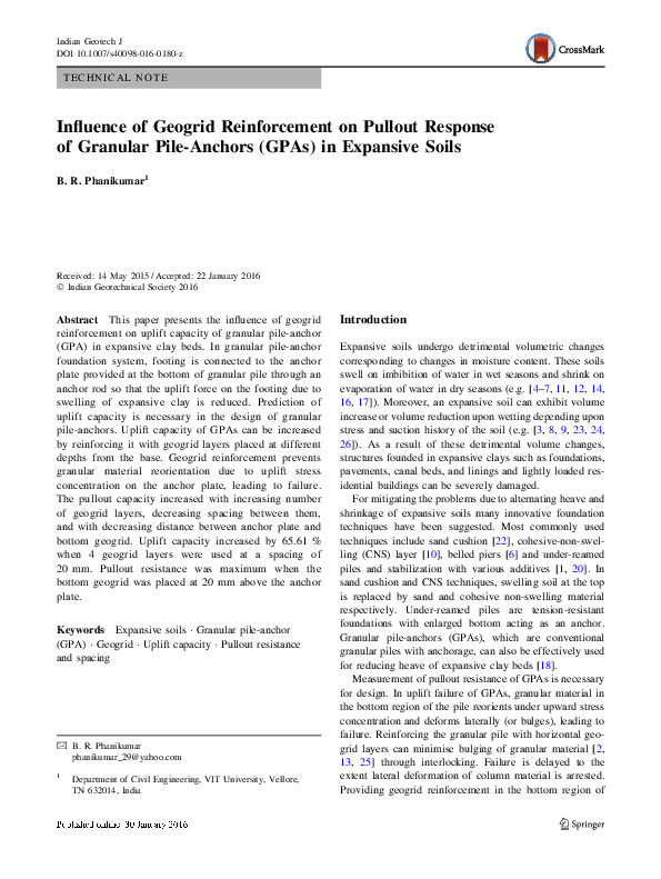 (PDF) Influence of Geogrid Reinforcement on Pullout Response of ...