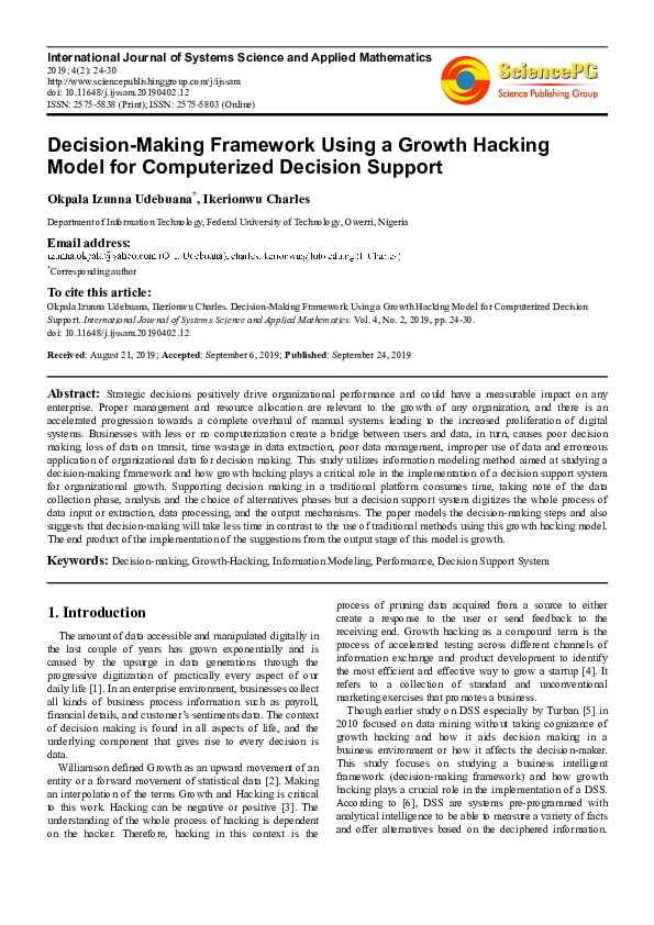 (PDF) Decision-Making Framework Using a Growth Hacking Model for Computerized Decision Support