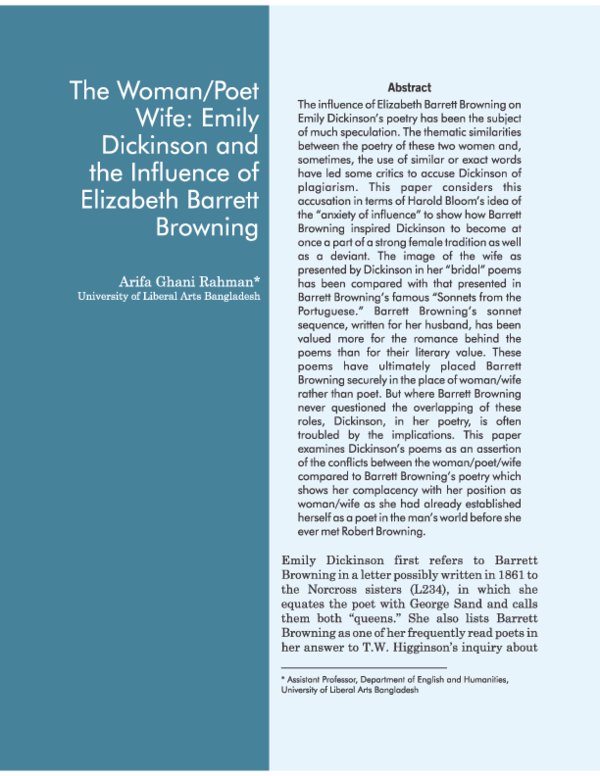 (PDF) The Woman/Poet/Wife: Emily Dickinson and the Influence of ...