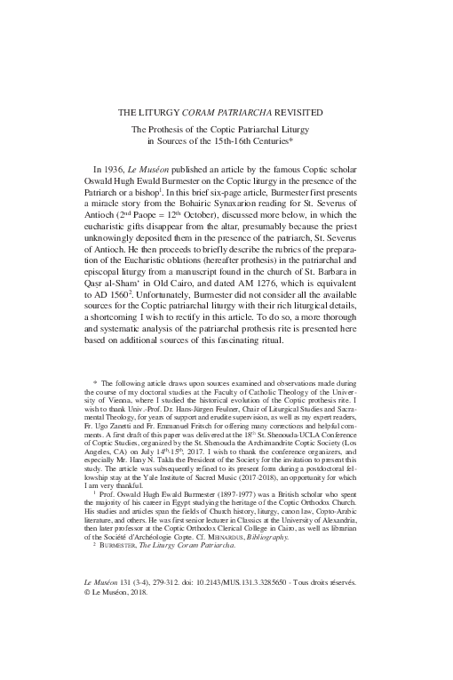 (PDF) “The Liturgy Coram Patriarcha Revisited: The Prothesis of the ...