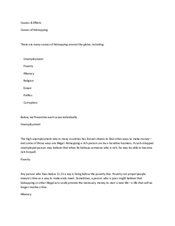 (DOC) Causes & Effects Causes of Kidnapping