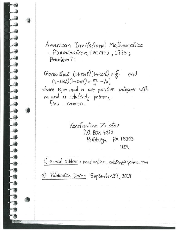 (PDF) American Invitational Mathematics Examination (AIME) , 1995 ...