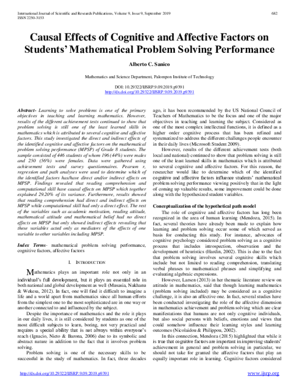 (PDF) Causal Effects of Cognitive and Affective Factors on Students' Mathematical Problem ...