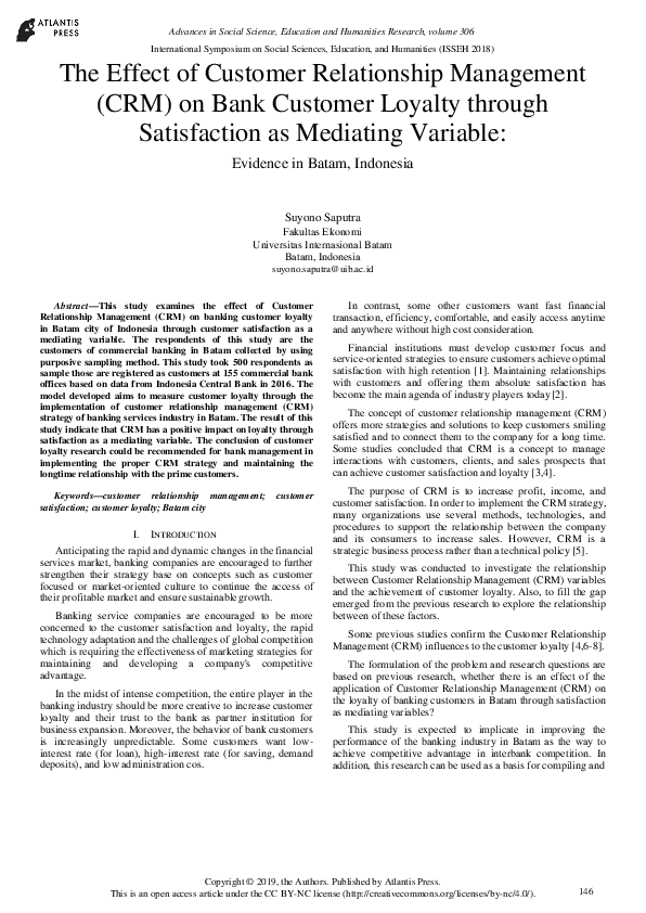 (PDF) The Effect of Customer Relationship Management (CRM) on Bank Customer Loyalty through ...