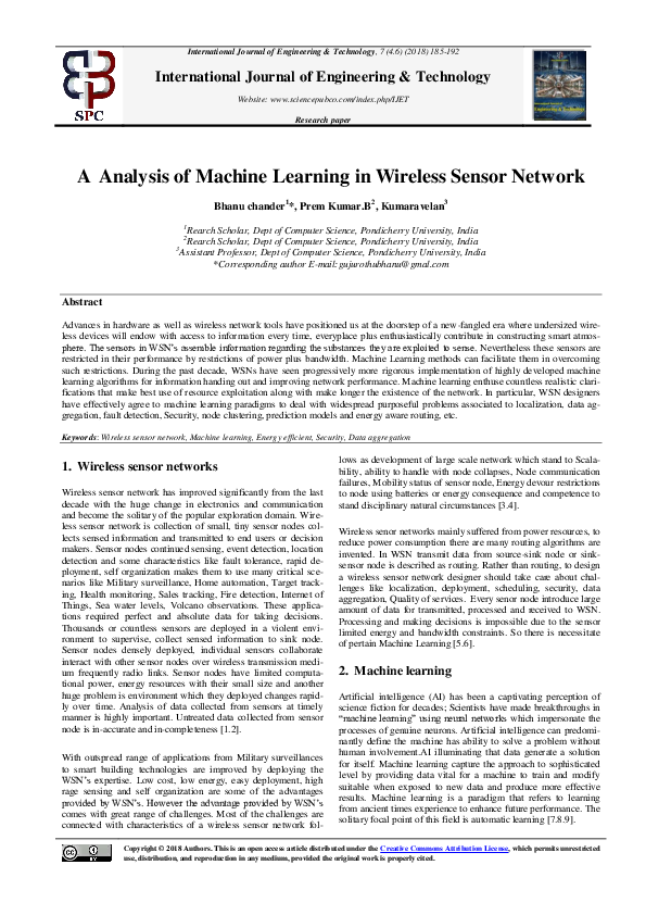 (PDF) A Analysis of Machine Learning in Wireless Sensor Network