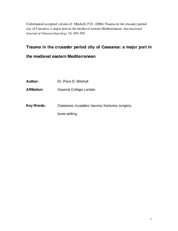 (PDF) Mitchell, P.D. (2006) Trauma in the crusader period city of ...