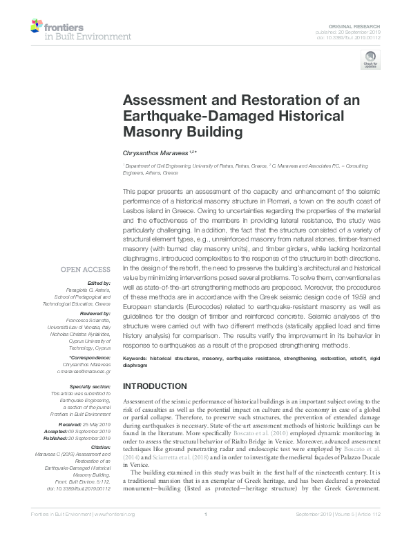 (PDF) Assessment and Restoration of an Earthquake-Damaged Historical ...