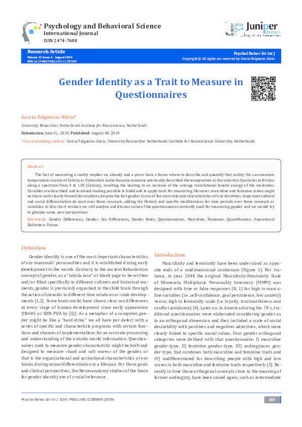 (PDF) Gender Identity as a Trait to Measure in Questionnaires