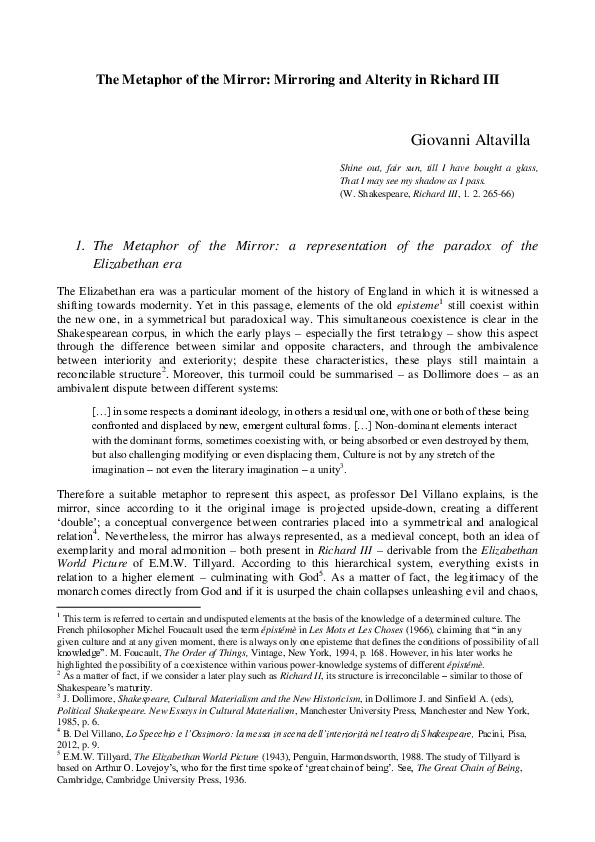 (PDF) The Metaphor of the Mirror: Mirroring and Alterity in "Richard III"