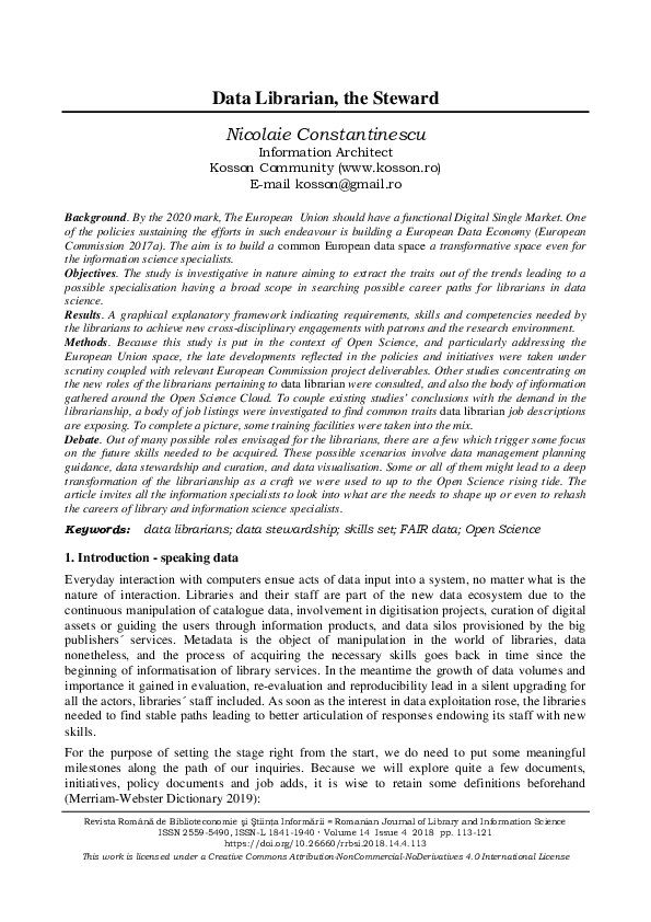 (PDF) Data Librarian, the Steward