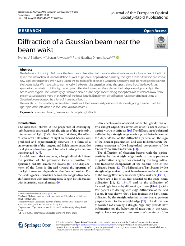 Pdf Diffraction Of A Gaussian Beam Near The Beam Waist