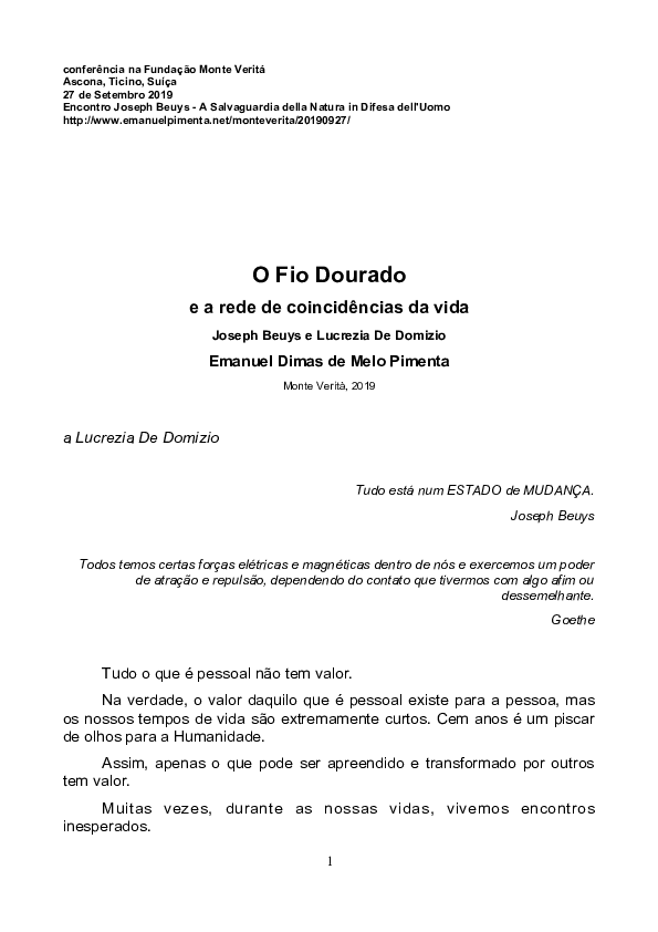 (PDF) O Fio Dourado e a Rede de Coincidências da Vida - Joseph Beuys e ...