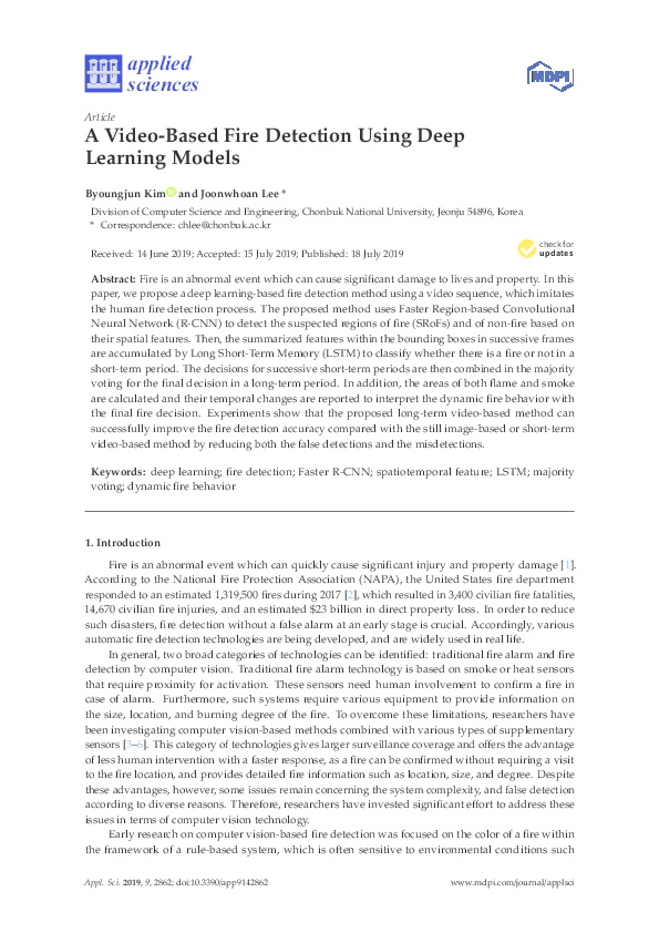 Pdf A Video Based Fire Detection Using Deep Learning Models