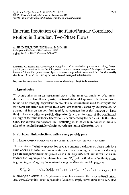 (PDF) Eulerian prediction of the fluid/particle correlated motion in turbulent two-phase flows