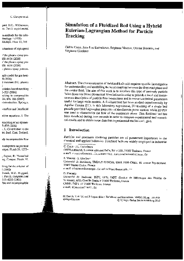 Pdf Simulation Of A Fluidized Bed Using A Hybrid Eulerian Lagrangian
