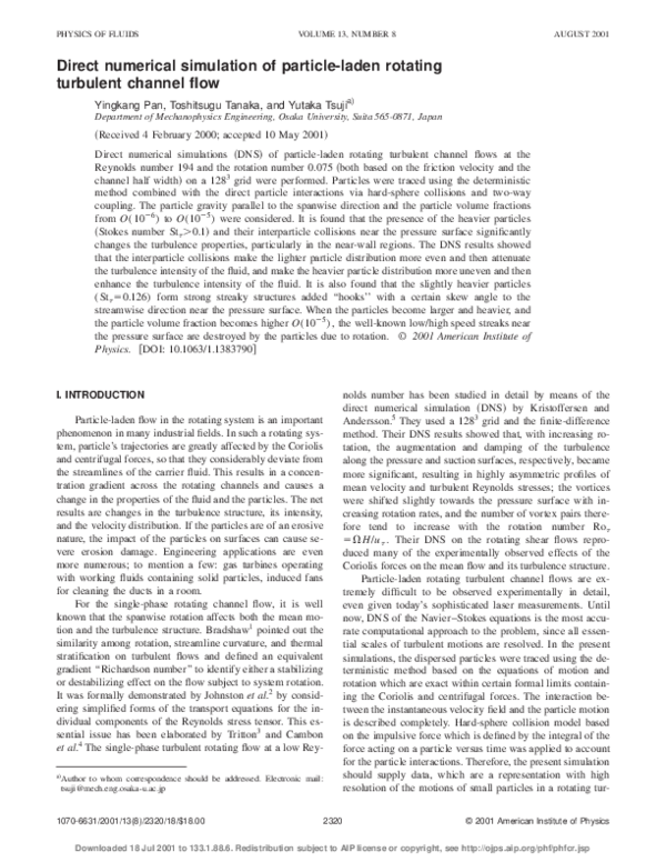 Pdf Direct Numerical Simulation Of Particle Laden Rotating Turbulent