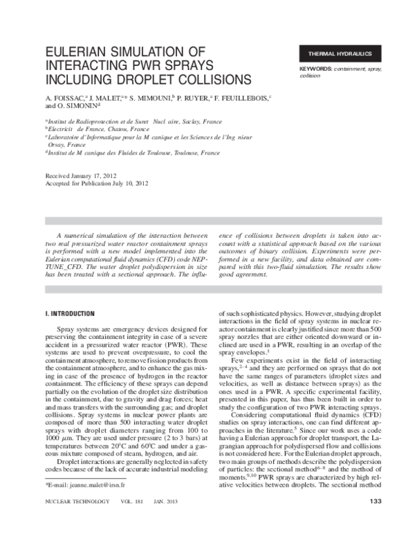 (PDF) Eulerian Simulation of Interacting PWR Sprays Including Droplet ...