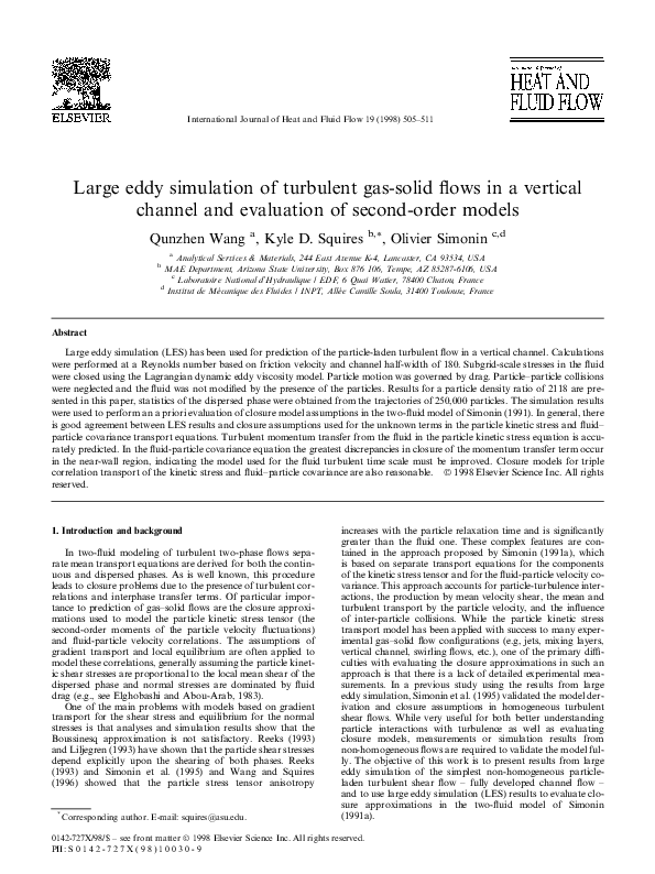 (PDF) Large eddy simulation of turbulent gas-solid flows in a vertical channel and evaluation of ...