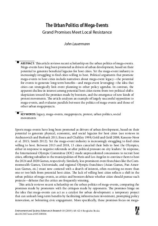 (PDF) The urban politics of mega-events: Grand promises meet local ...