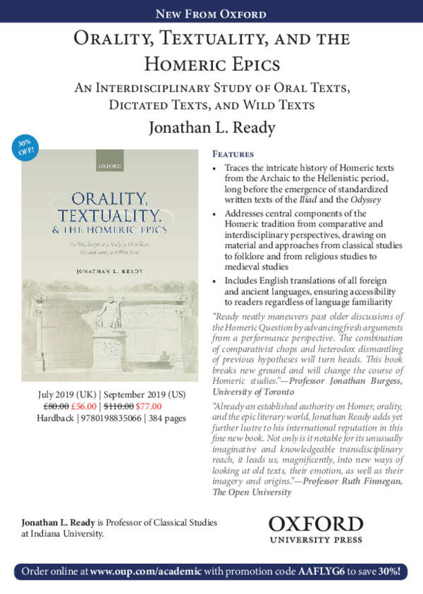 (PDF) Orality, Textuality, and the Homeric Epics (Oxford 2019) Table of ...