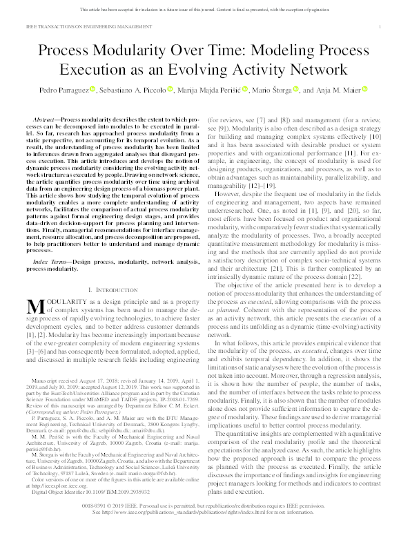 Pdf Process Modularity Over Time Modeling Process Execution As An