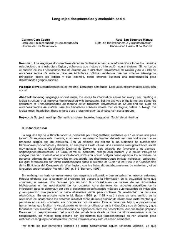 (PDF) Lenguajes documentales y exclusión social