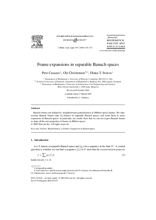 Pdf Frame Expansions In Separable Banach Spaces Sa Khalid